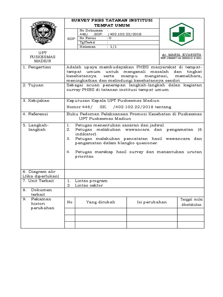 Sop Survey PHBS Tatanan Institusi Tempat Umum | PDF