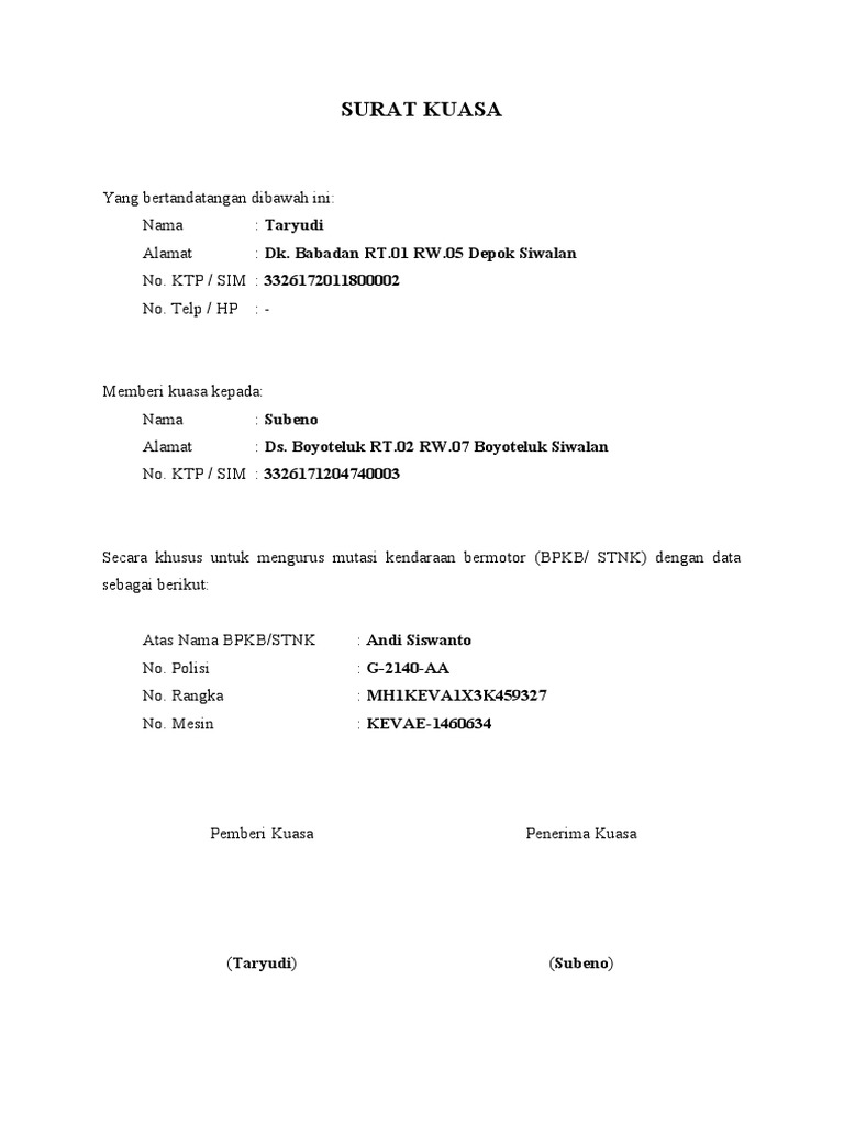 Template Surat Kuasa | PDF