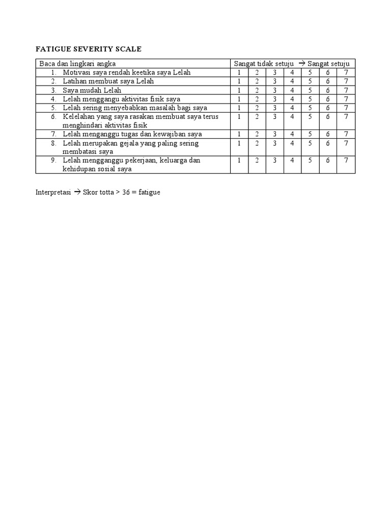 Fatigue Severity Scale | PDF