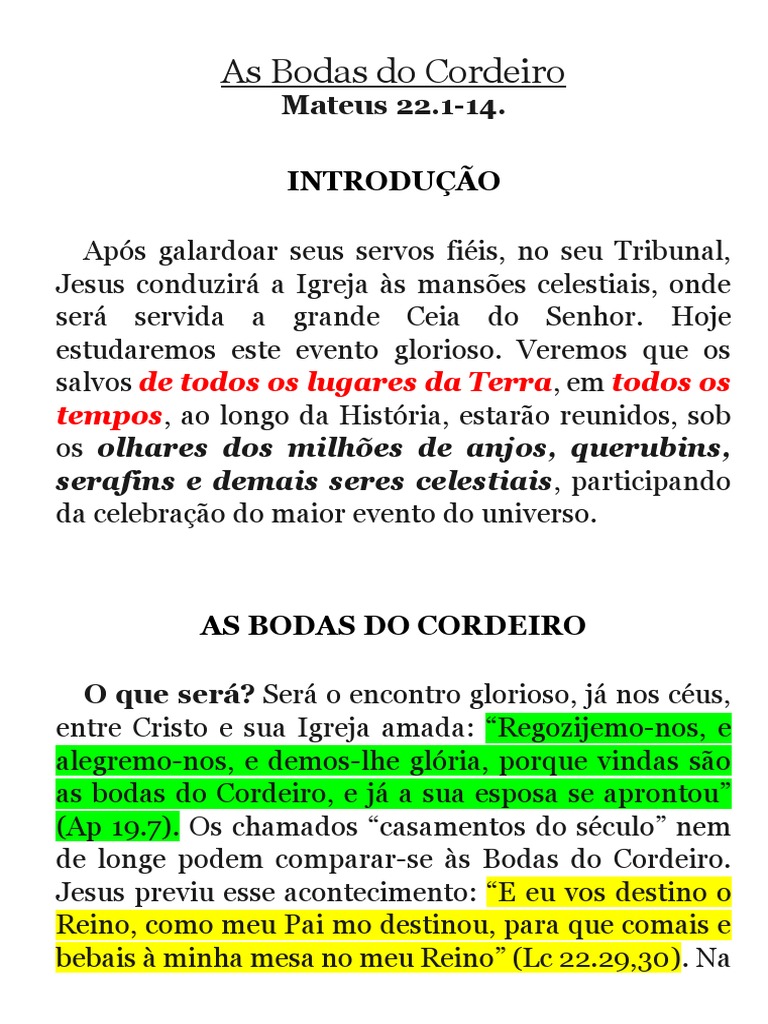 As Bodas Do Cordeiro | PDF | Jesus | Igreja cristã