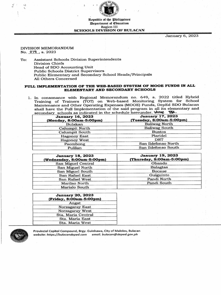 Div Memo No. 014, S. 2023 Full Implementation of The Web-Based System ...