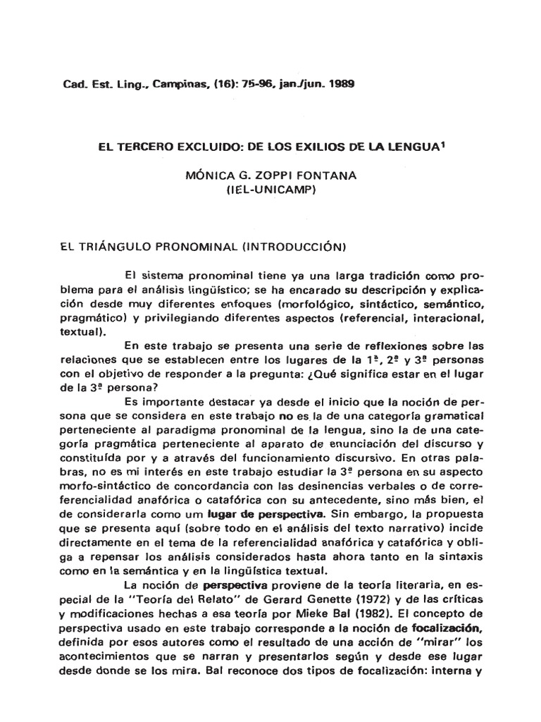 1989-ZOPPI FONTANA-El Tercero Excluido de Los Exilios de La | PDF