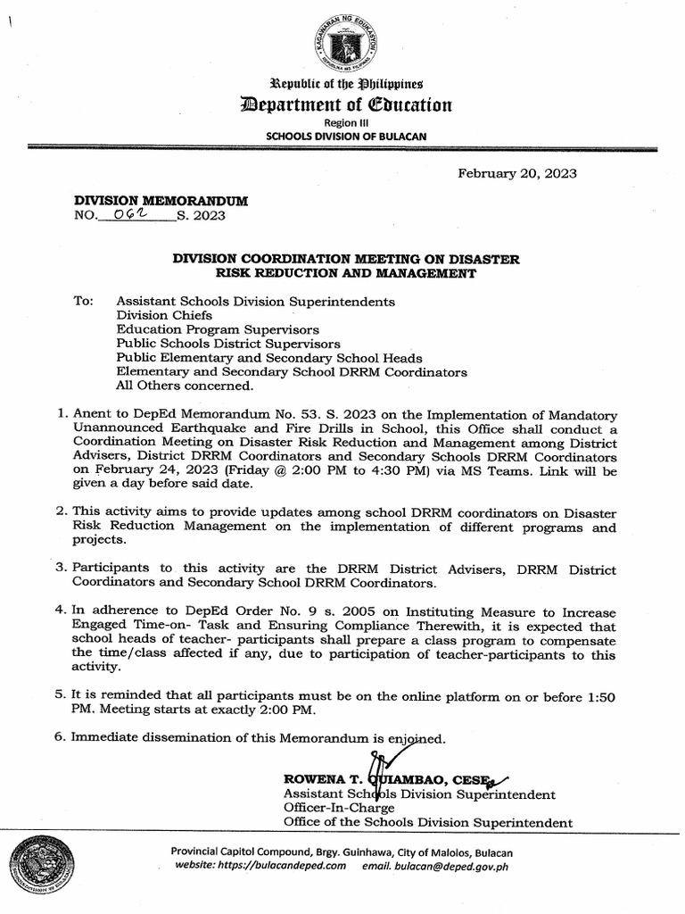 DIV-MEMO-NO.-062-S.-2023 | PDF