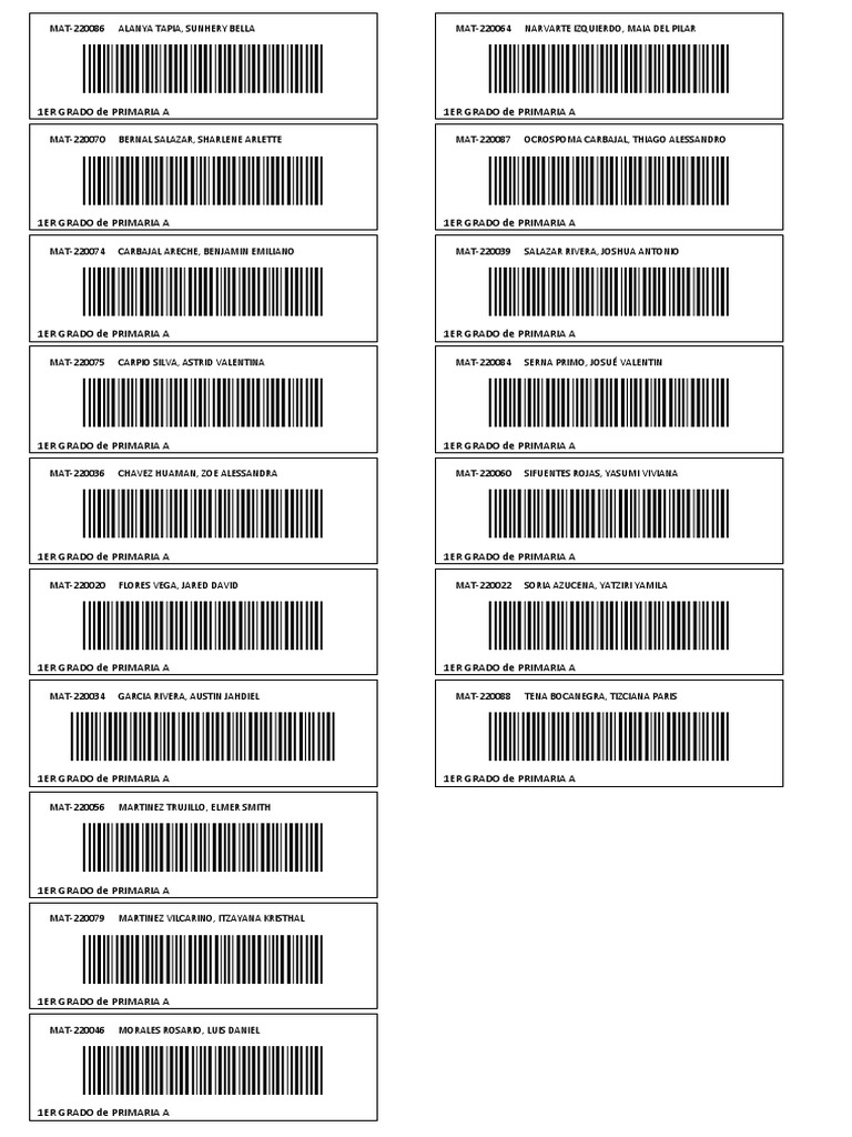 Primer Grado Código de Barra | PDF