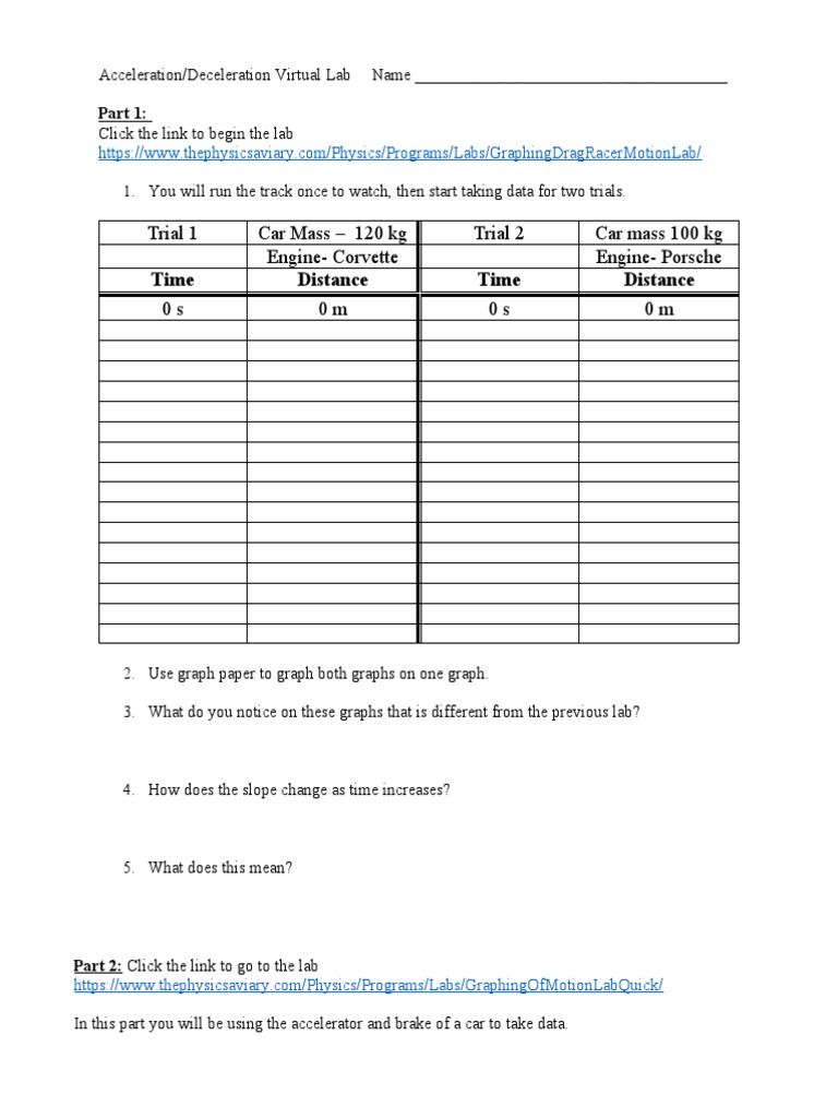 Acceleration and Deceleration Lab Guide | PDF