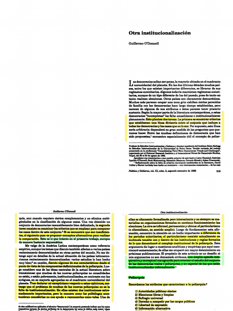Otra Institucionalización - Guillermo O Donnell | PDF