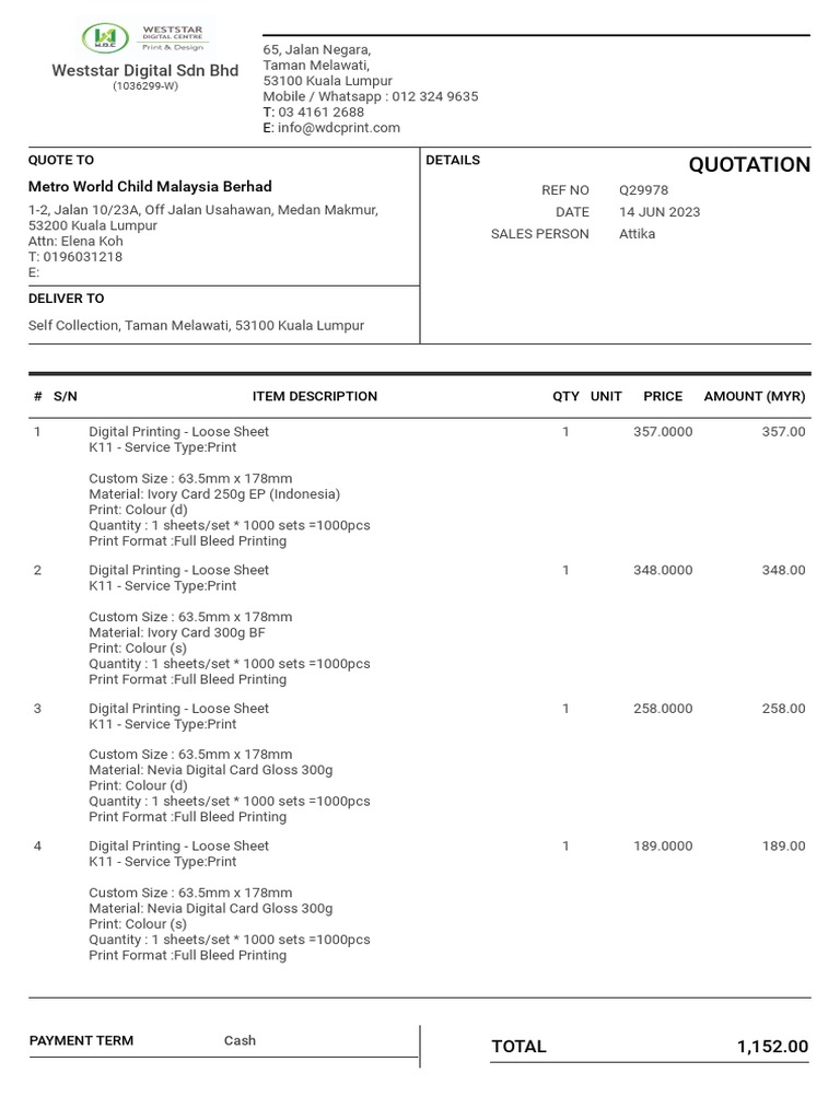 Quotation: Weststar Digital SDN BHD | PDF | Service Industries