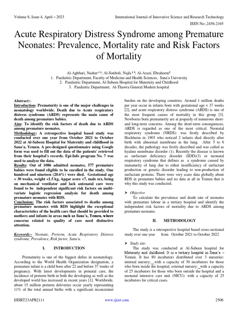 Acute Respiratory Distress Syndrome Among Premature Neonates ...