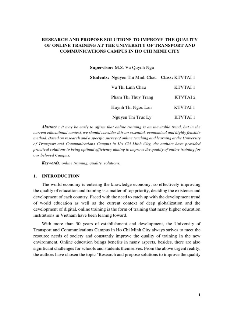 Research and Propose Solutions To Improve The Quality of Online ...