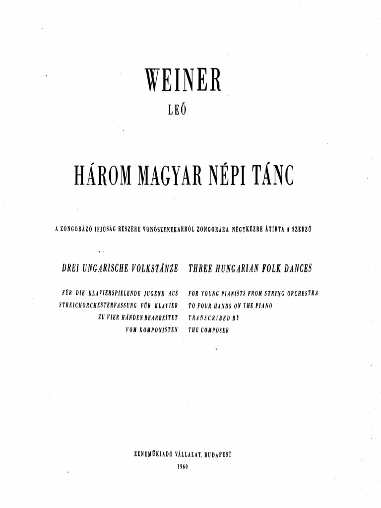 Weiner 3 Hungarian Folk Dances Po 4 Hands | PDF