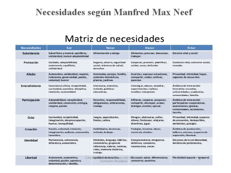 Matriz de Necesidades Max NEEF | PDF