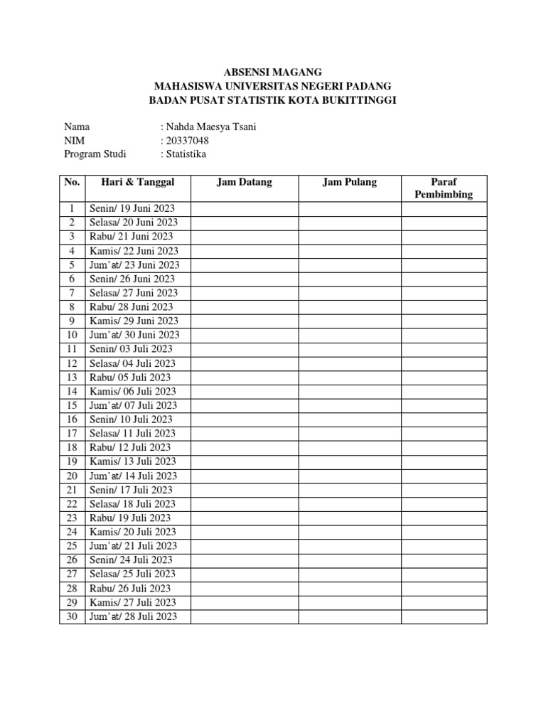 ABSENSI MAGANG Nahda | PDF