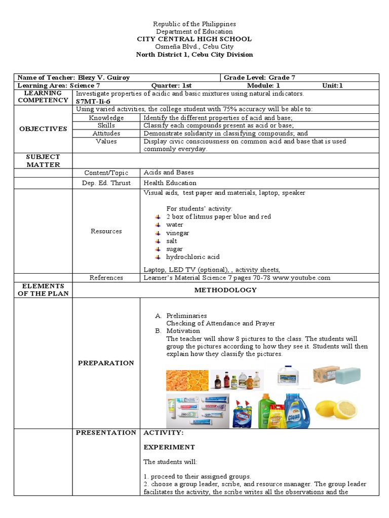 Lesson Plan Acid and Base | PDF