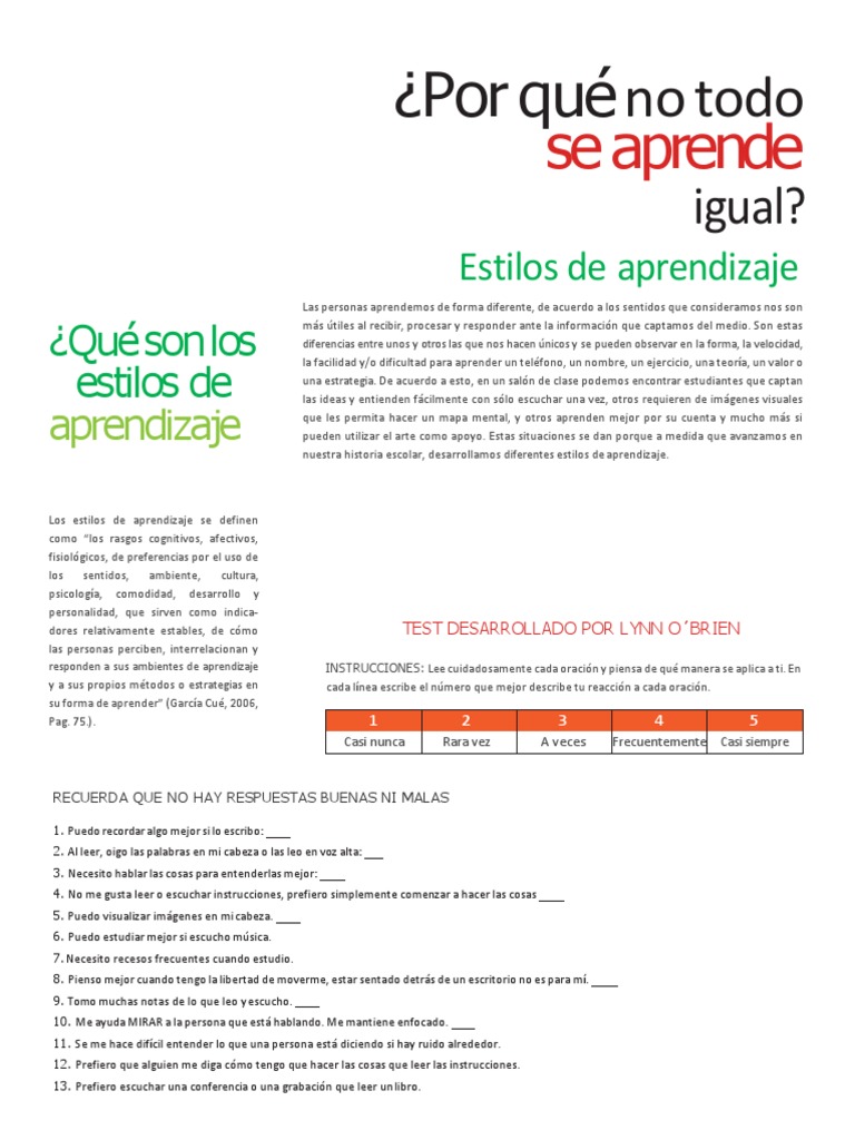 Test VAK estilos de Aprendizaje | PDF | Aprendizaje | Aprendiendo estilos