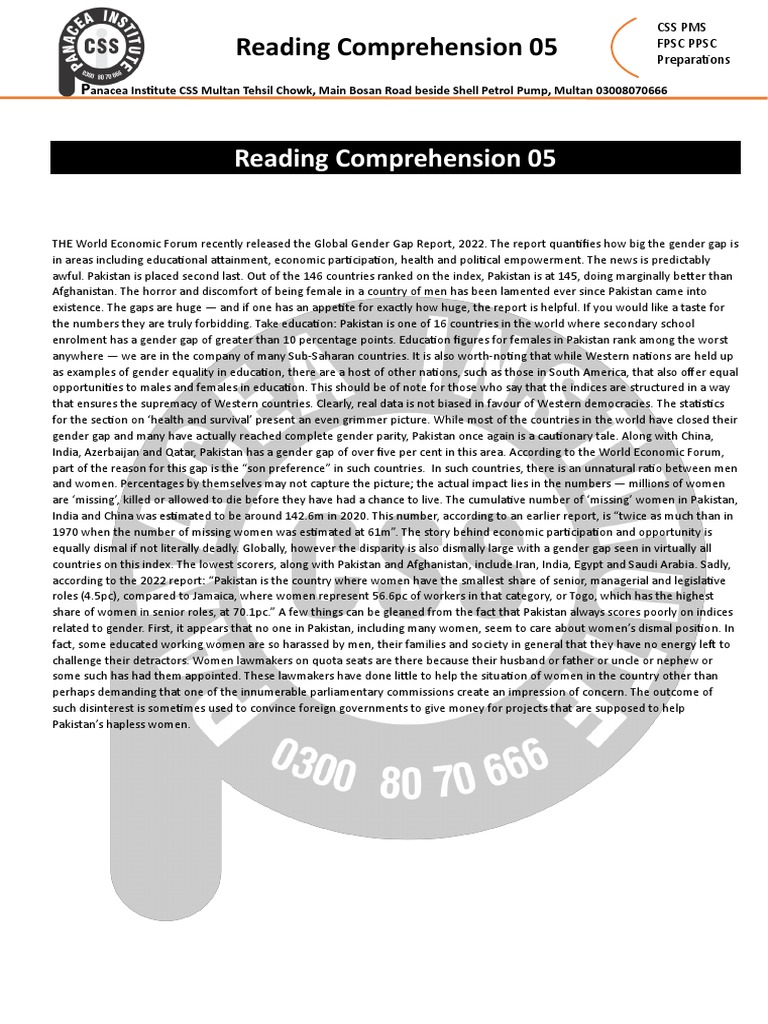 Reading Comprehension 05 | PDF | Gender Pay Gap | Pakistan