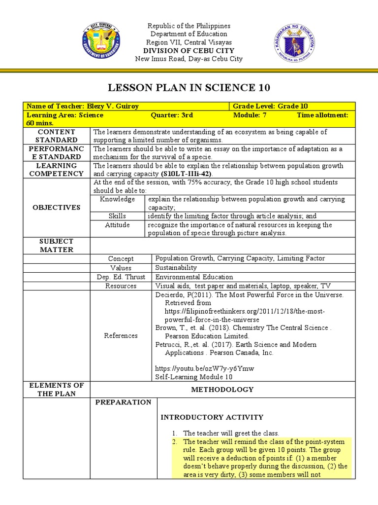 Lesson Plan-Population | PDF | Teachers | Sustainability