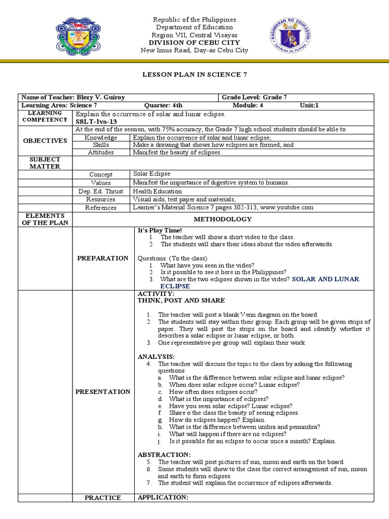 Solar and Lunar Eclipse Lesson Plan | PDF | Solar Eclipse | Moon