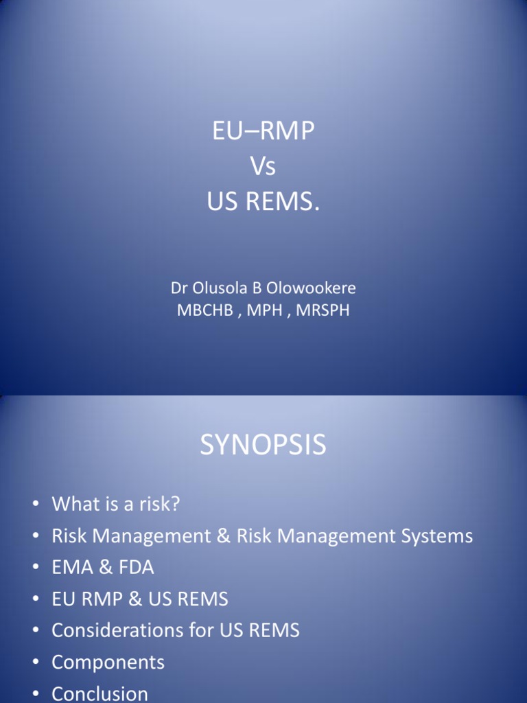 EU-RMP Vs US REMS | PDF | Food And Drug Administration | Risk