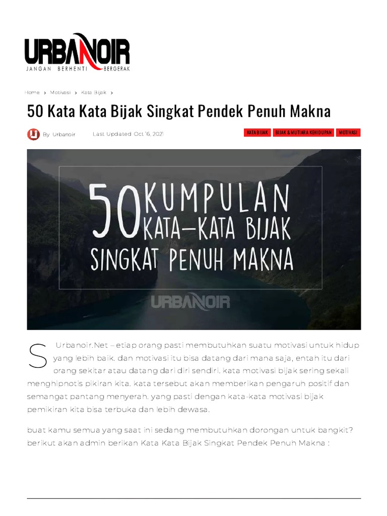 50 Kata Kata Bijak Puitis Singkat Pendek Penuh Makna - Urbanoir.Net | PDF