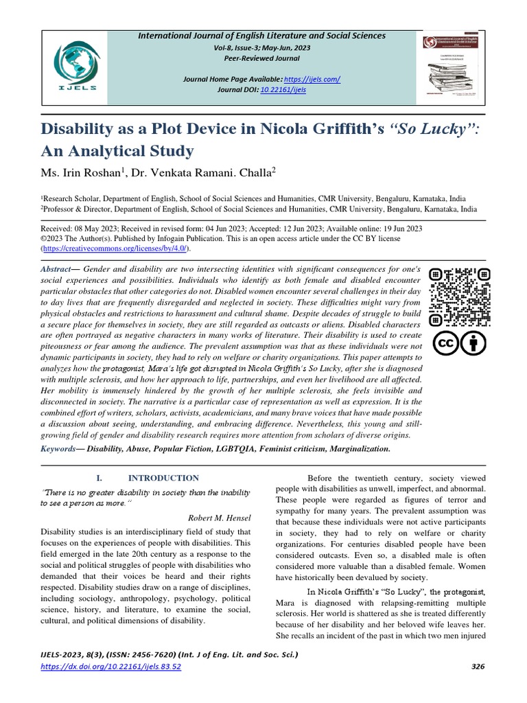 Disability As A Plot Device in Nicola Griffith's "So Lucky": An Analytical Study | PDF ...