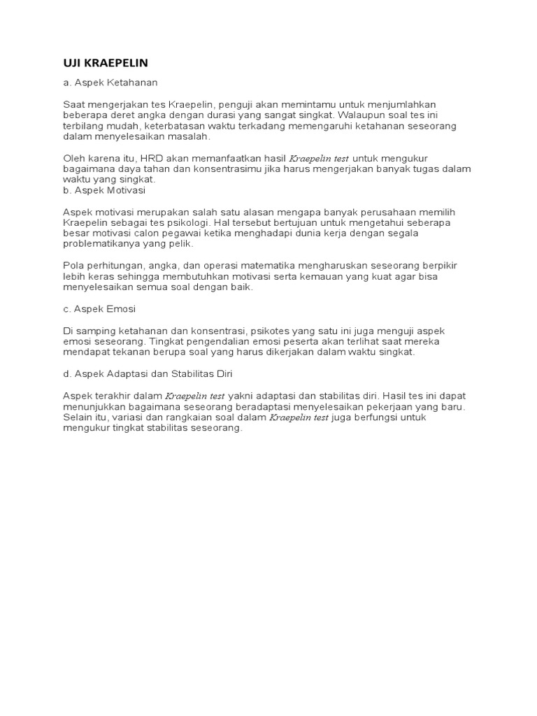 Uji Kraepelin | PDF