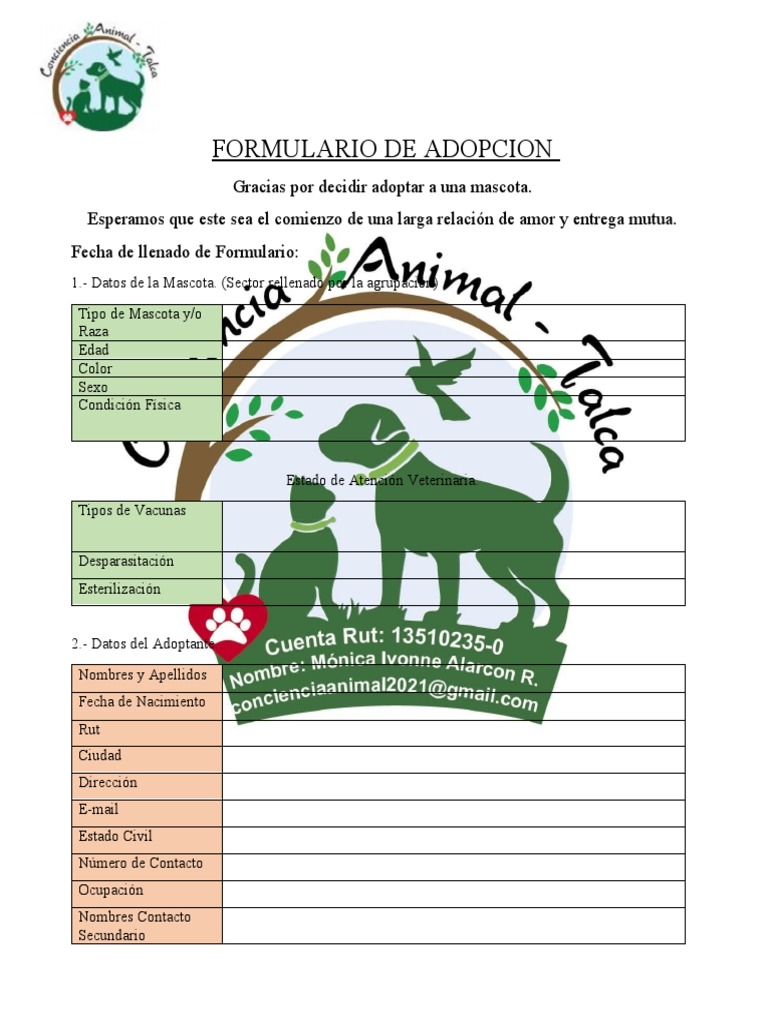 Formulario de Adopcion | PDF | Mascota | Adopción