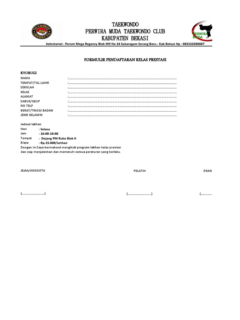 Form Pendaftaran Kls Prestasi | PDF