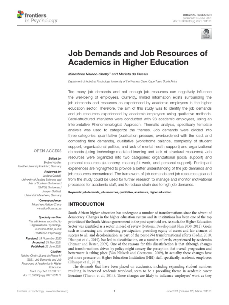 Academic Job Demands & Resources | PDF | Mentorship | Qualitative Research