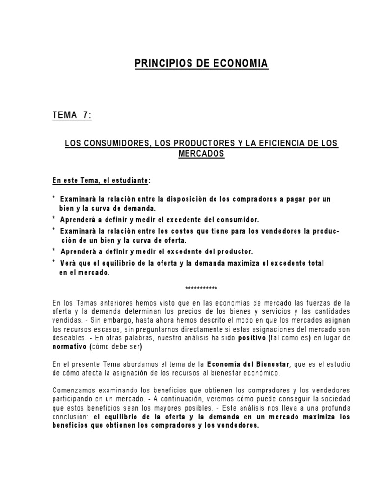 Lectura Consumidores-Productores y Mercados de Eficiencia | PDF ...