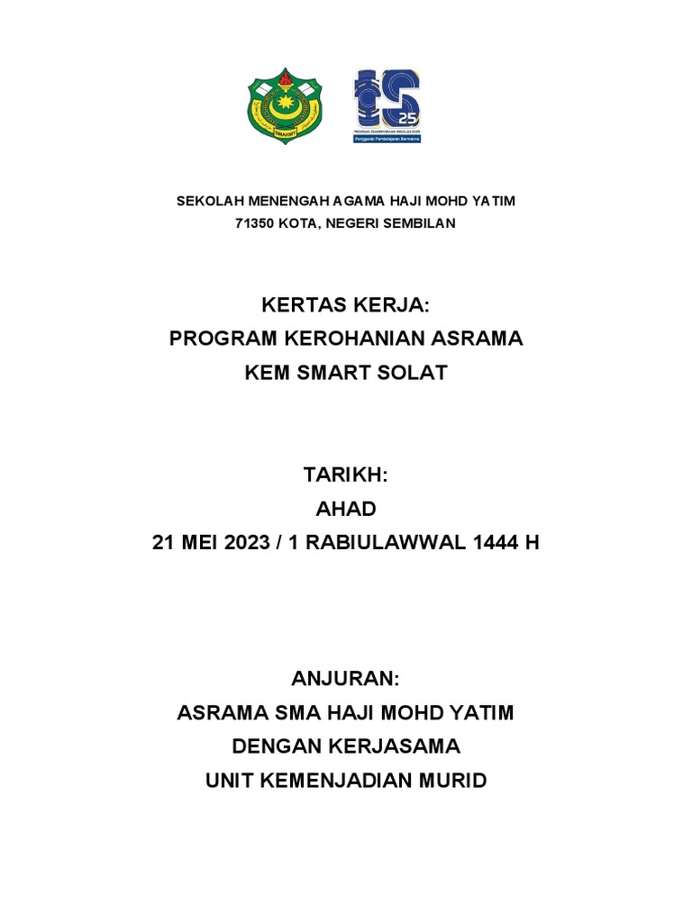 KERTAS KERJA KEM SMART SOLAT 2023 | PDF