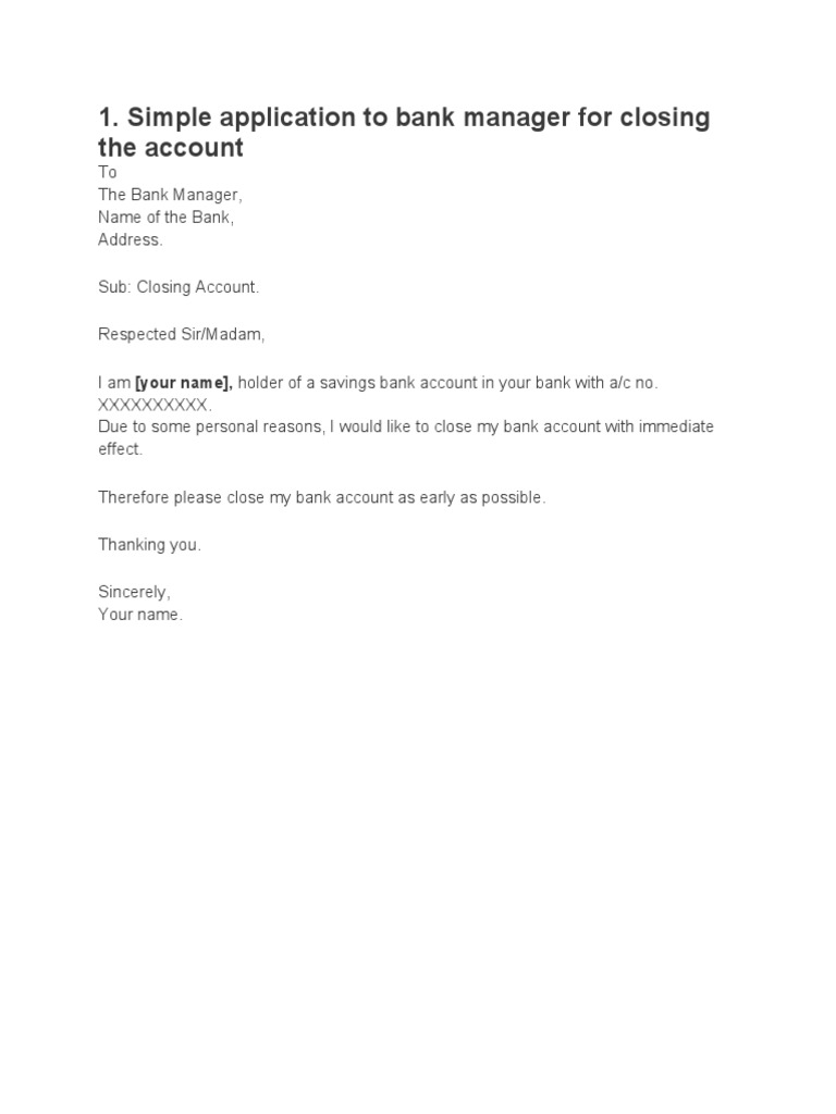 Bank Account Closing Letter | PDF | Transaction Account | Banks
