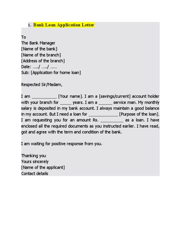 Bank Loan Application Letter | PDF | Banks | Service Industries