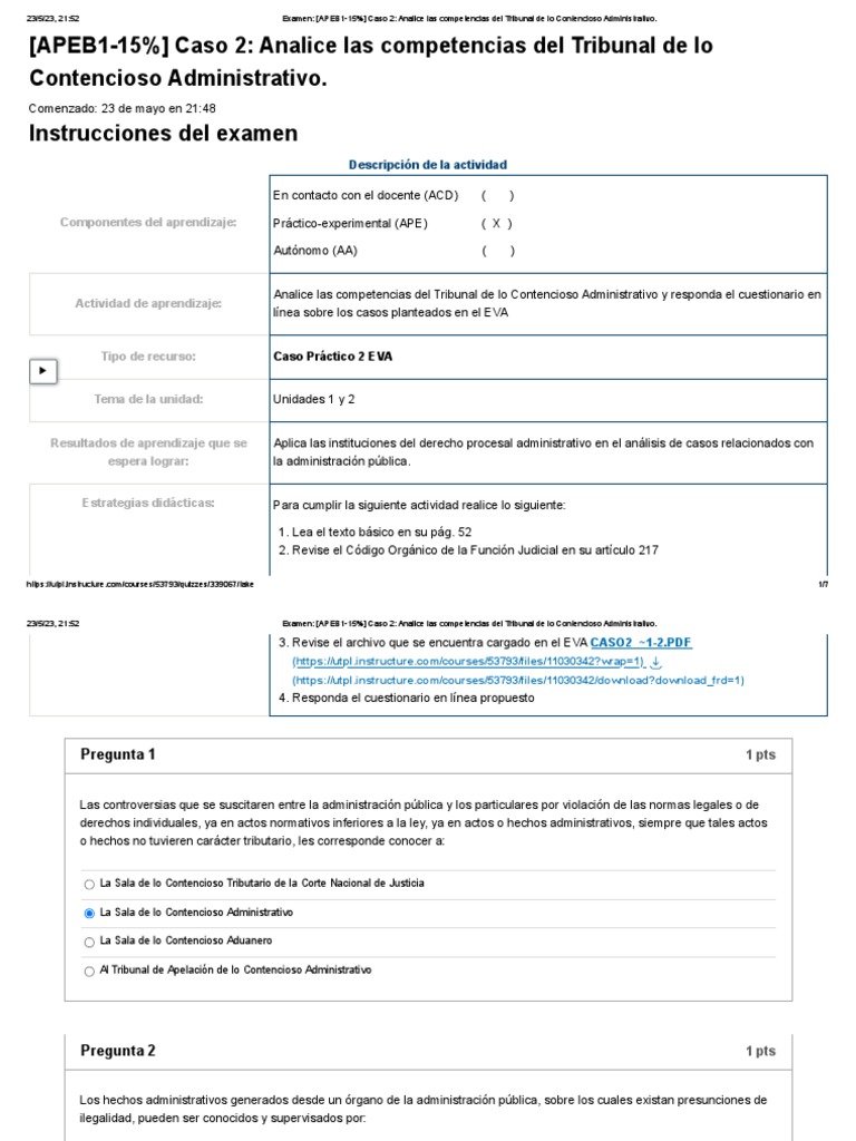 Examen - (APEB1-15%) Caso 2 - Analice Las Competencias Del Tribunal de Lo Contencioso ...
