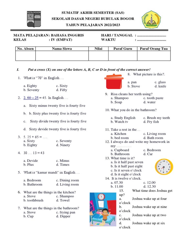 Sas Bahasa Inggris Kelas 4 2022-2023 | PDF | Seni & Disiplin Bahasa