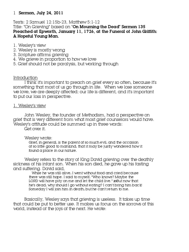Sermon 20110724 | PDF | John Wesley | Grief
