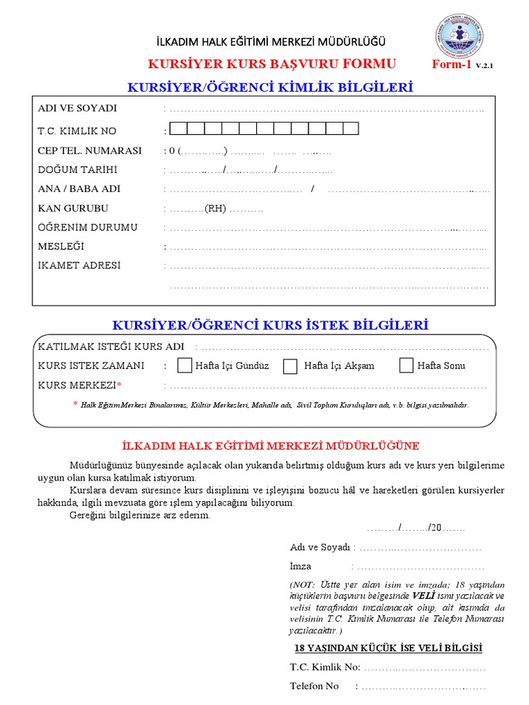 Kursiyer BaYvuru Formu Form-1 V.2.1 | PDF