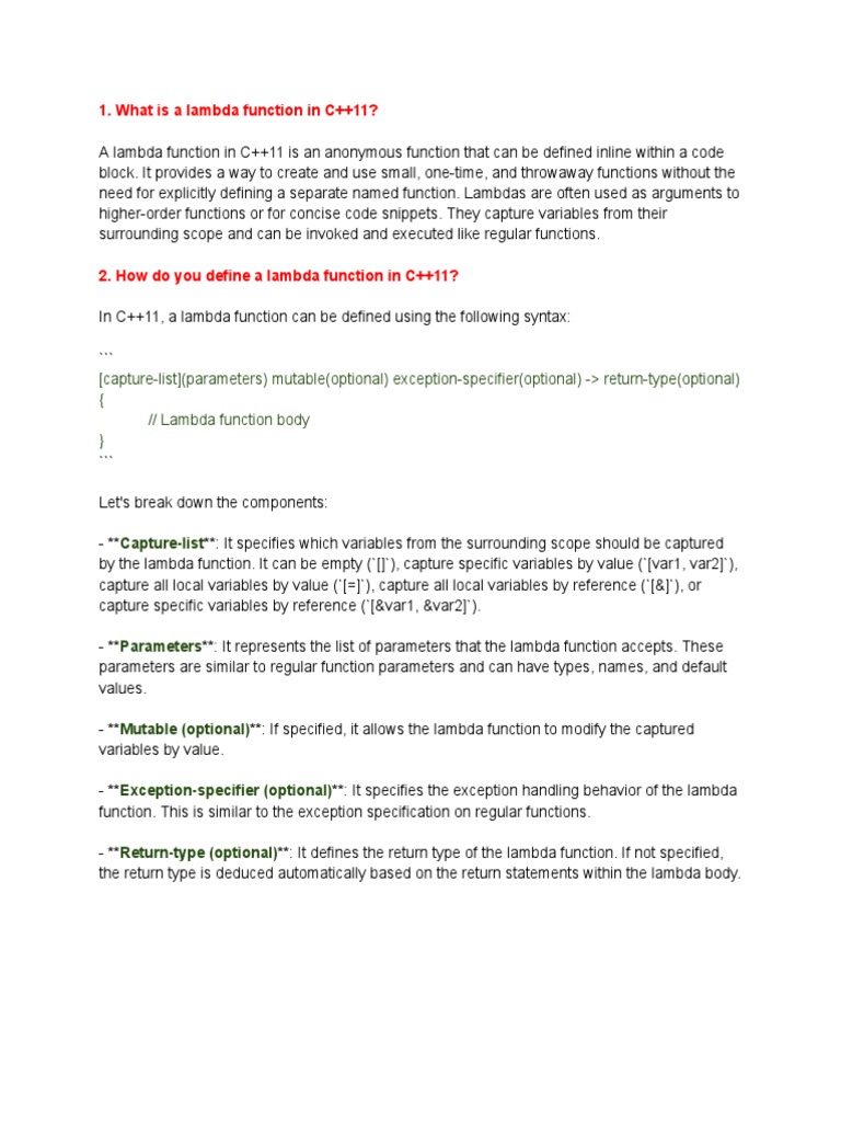 Lambda C 11 Part1 Pdf Anonymous Function Parameter Computer Programming
