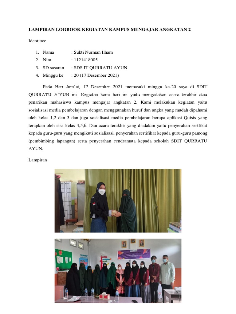 Lampiran Logbook Kegiatan Kampus Mengajar Angkatan 2 | PDF | Karier ...