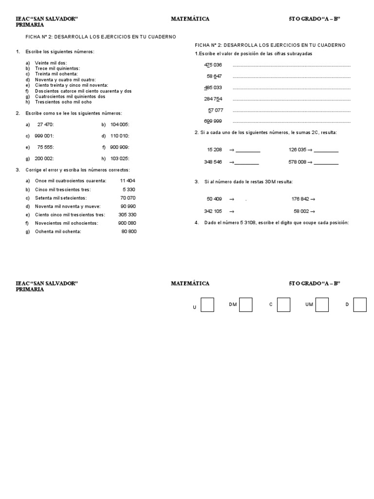 Fichas Mate Lectura Escritura Numeros | PDF