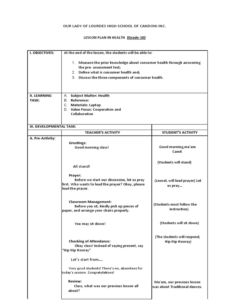 Lesson plan grade 11 Health | PDF | Physical Fitness | Determinants Of ...