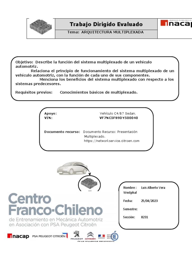 Trabajo Dirigido N°2 Multiplexado Evaluado | PDF | Información | Tecnologías automotrices