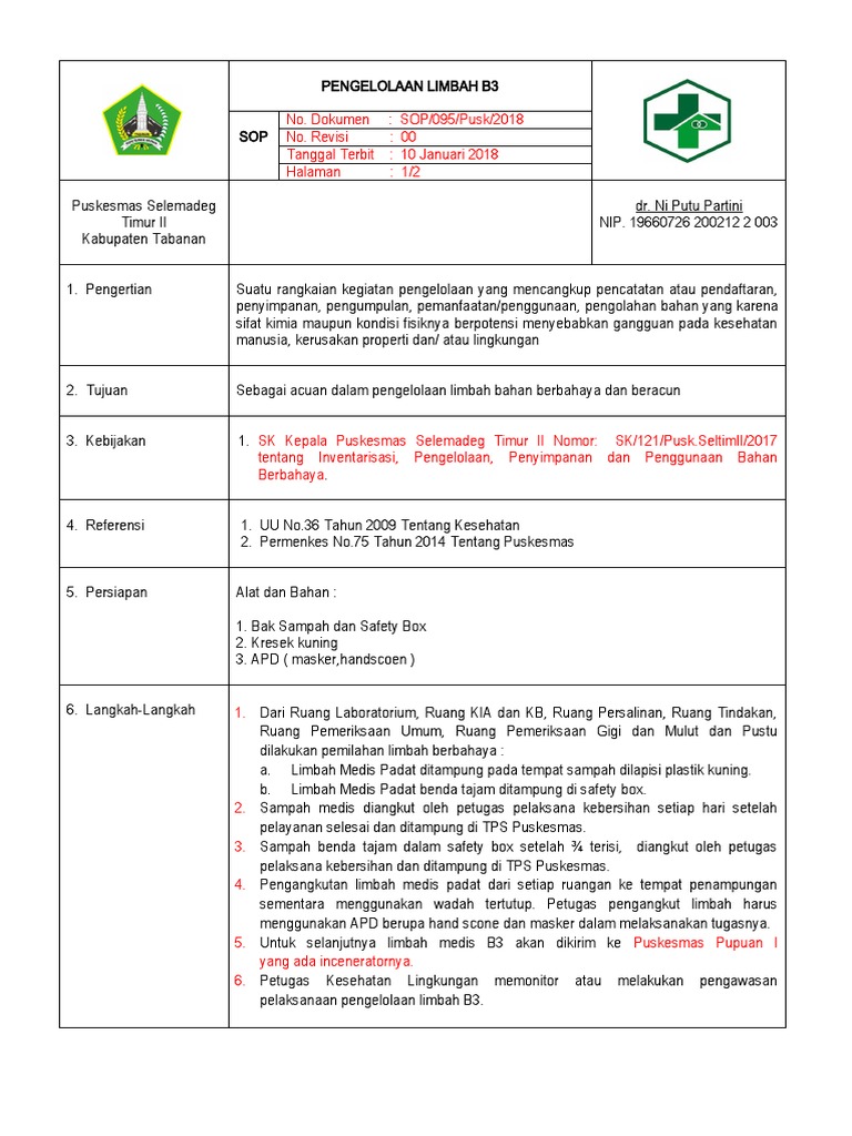 SOP Pengelolaan Limbah B3 fix | PDF