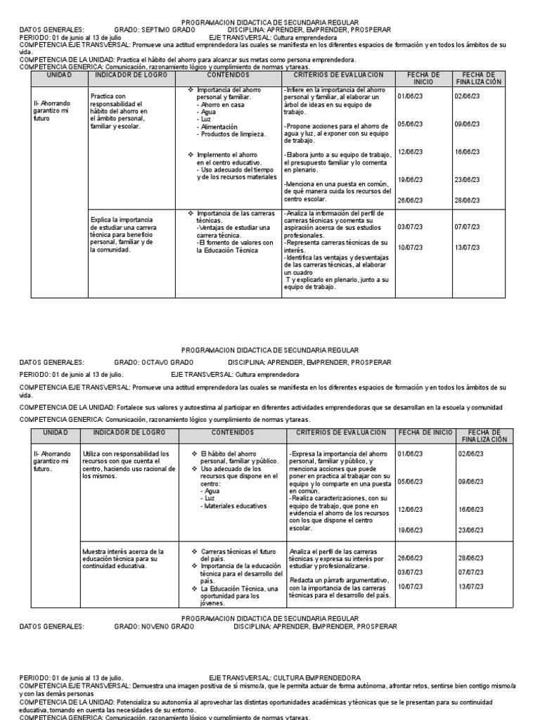 Programación Junio y Julio de AEP 2023 | PDF | Evaluación | Iniciativa empresarial