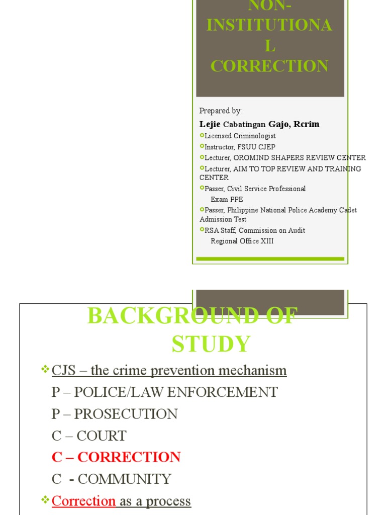 NON INSTITUTIONAL CORRECTION Final | PDF | Probation | Crimes NON INSTITUTIONAL CORRECTION Final | PDF | Probation | Crimes