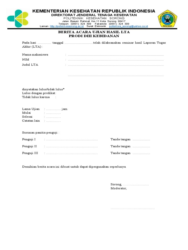 Berita Acara Ujian Hasil Lta | PDF
