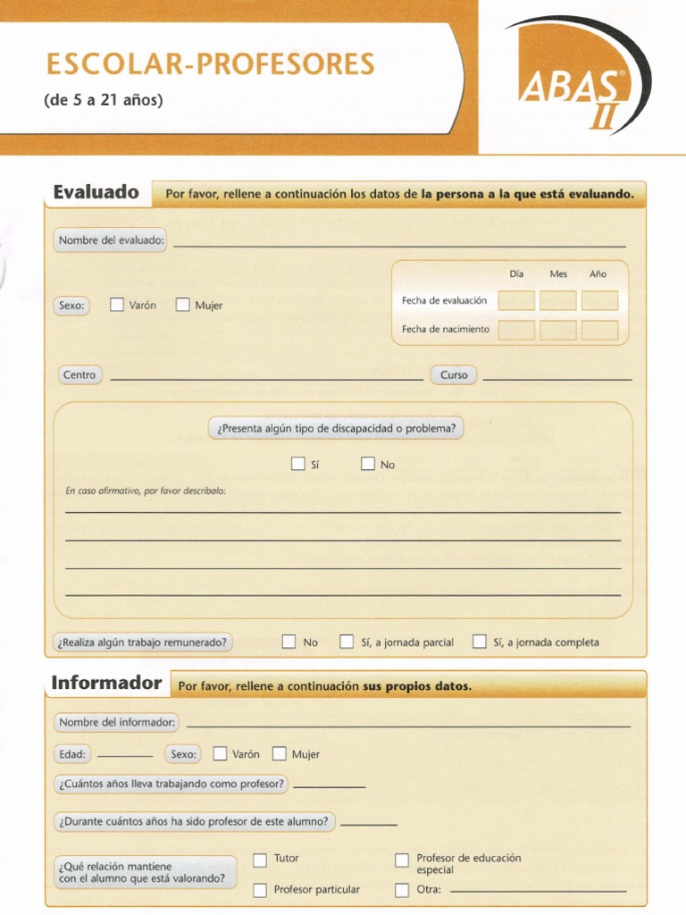 ABAS-II Ejemplar (Escolar-Profesores) (5 A 21 Años) | PDF