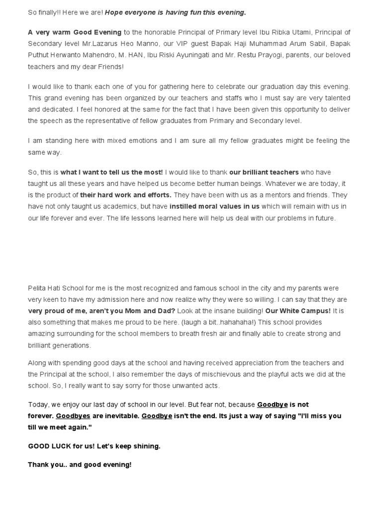 Primary Student Speech | PDF