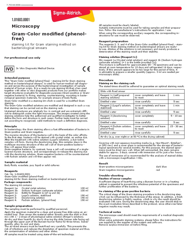 Gram-Color Modified (Phenol-Free) Staining Kit For Gram Staining Method ...