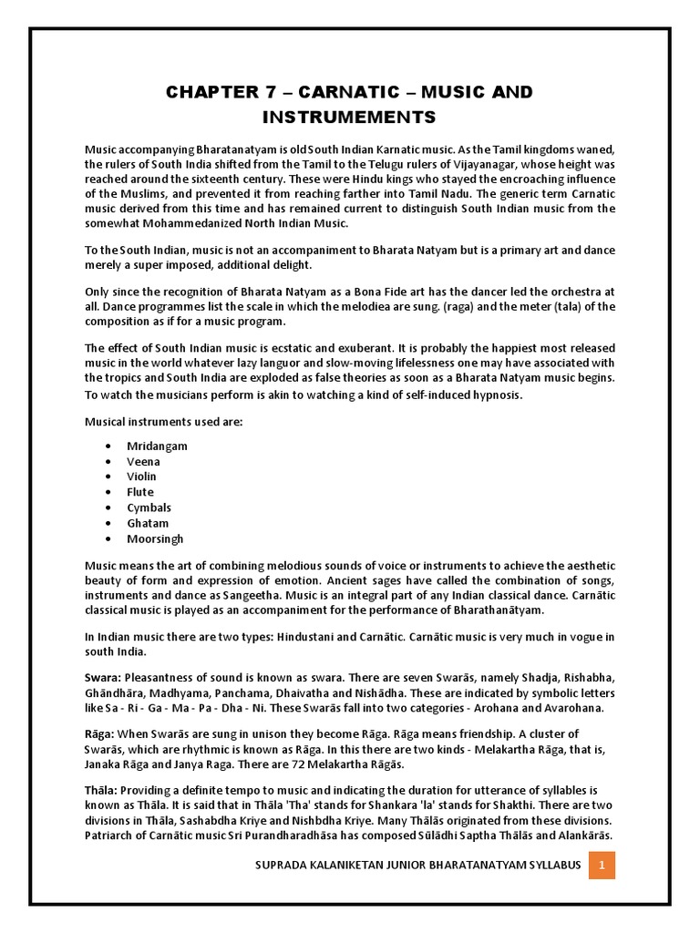 Bharatanatyam Junior Syllabus - Chapters 7-10 | PDF