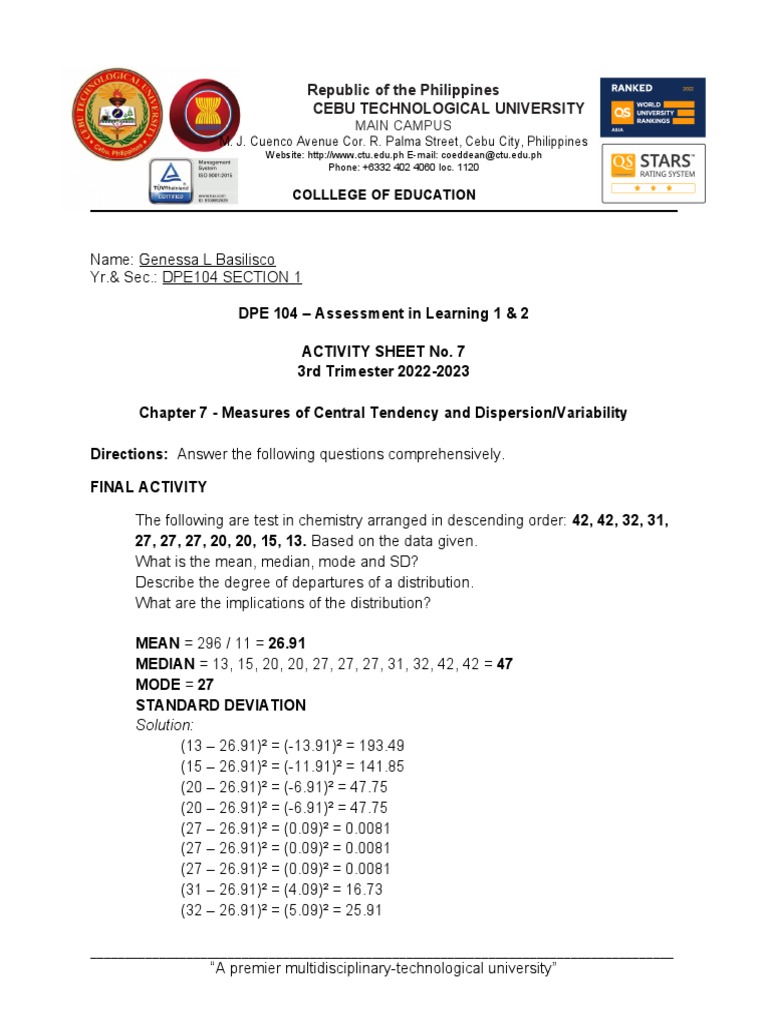 Measures of Central Tendency in Assessment | PDF | Teaching Methods ...